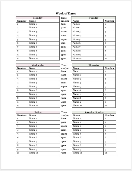 6 Free Weekly Calendar Templates - My Word Templates