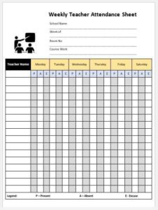 Teacher Attendance Sheet Template 01 - My Word Templates
