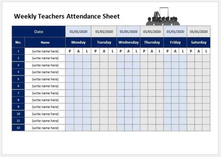 Teacher Attendance Sheet Templates - My Word Templates