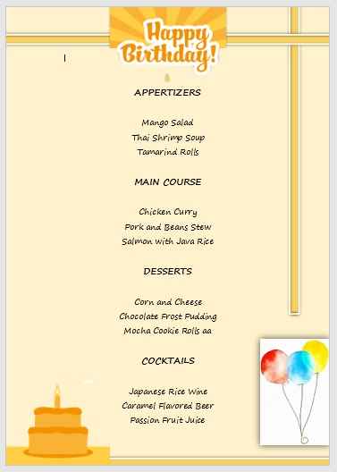 Birthday Menu Template 09 - My Word Templates