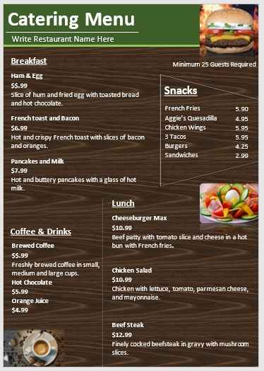 11 Free Catering Menu Templates - My Word Templates