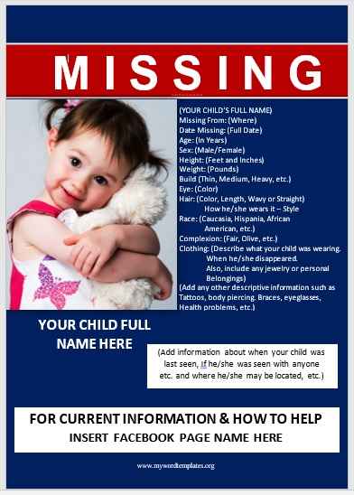 Missing Person Poster Template 01 - My Word Templates