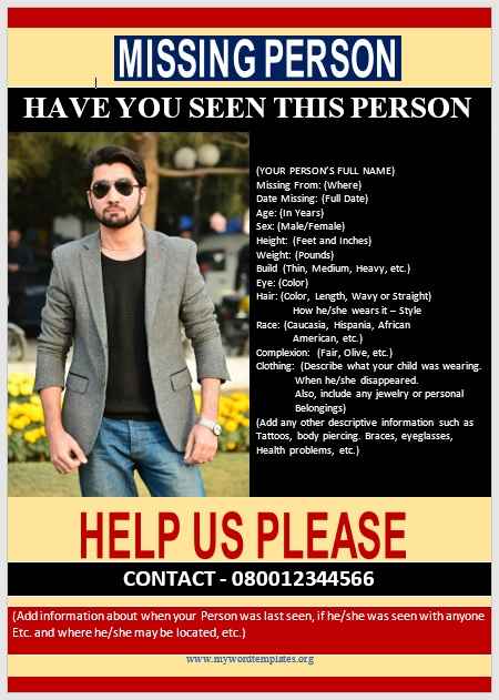 Missing Person Poster Template 03 - My Word Templates
