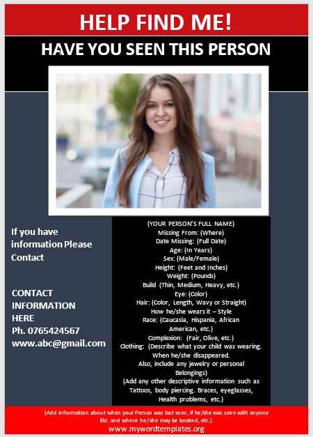 Missing Person Poster Template 05 - My Word Templates