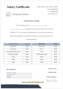 Salary Certificate Templates {9 Free MS Word Designs}