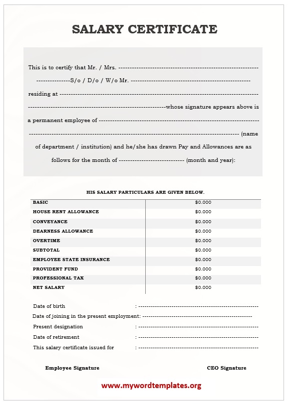 Free Salary Certificate Template - My Word Templates
