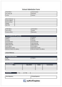 School Admission Form - My Word Templates