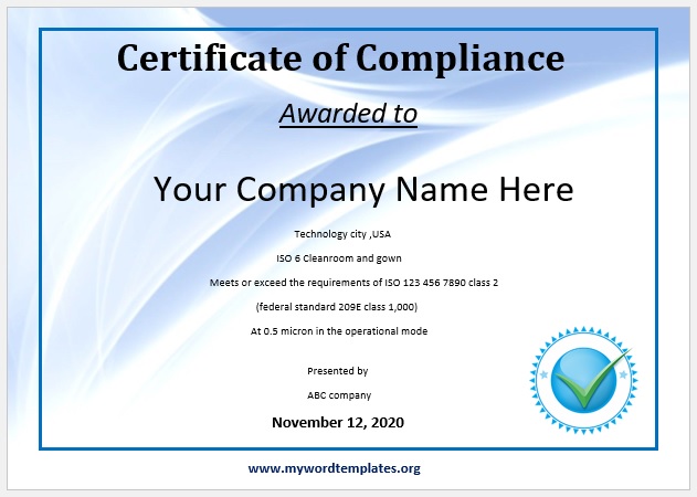 11 Free Compliance Certificate Templates - My Word Templates