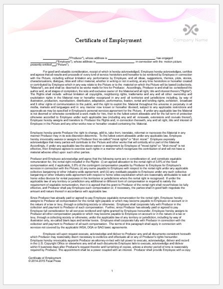 Employment Certificate Templates - My Word Templates