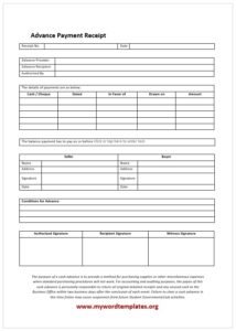 Advance Receipt Template - My Word Templates