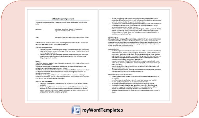 Free Editable Agreement Templates - My Word Templates
