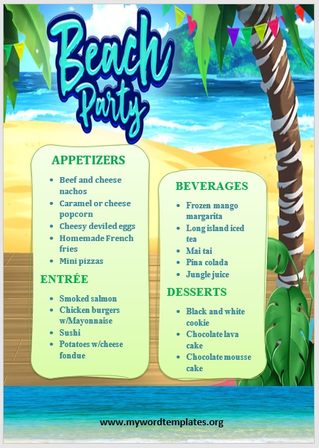 11 Free Beach Party Menu Templates - My Word Templates