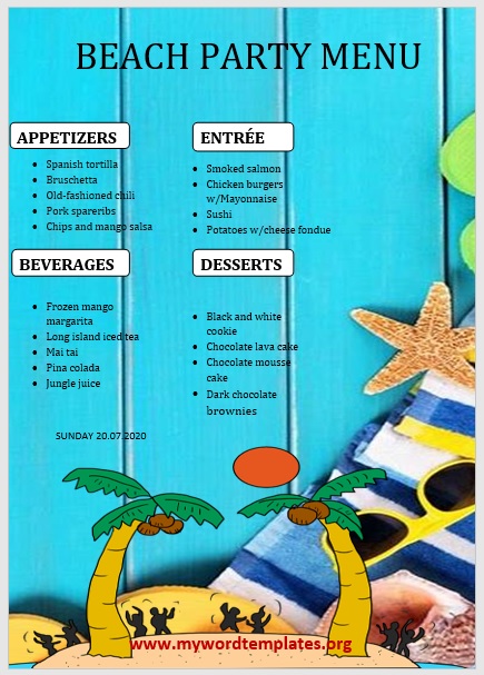 11 Free Beach Party Menu Templates - My Word Templates