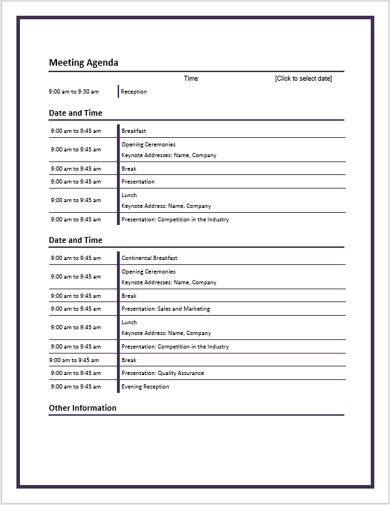 Office Meeting Agenda Templates - My Word Templates