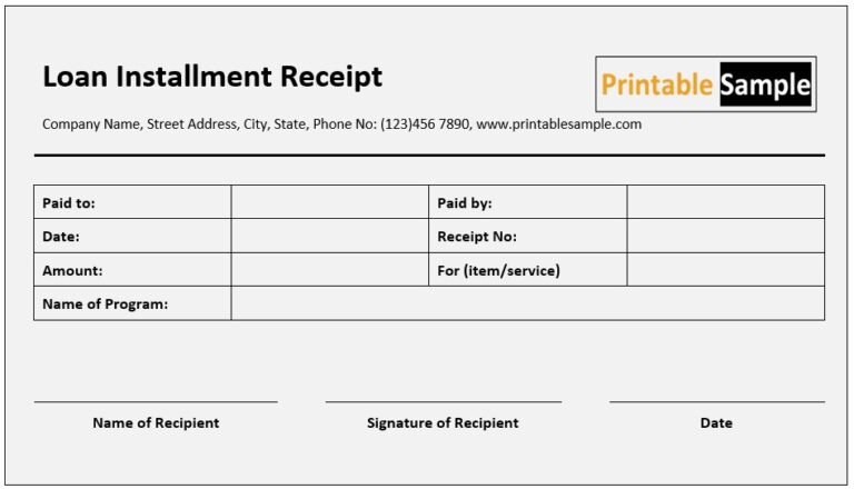 Loan Installment Receipt Template - My Word Templates