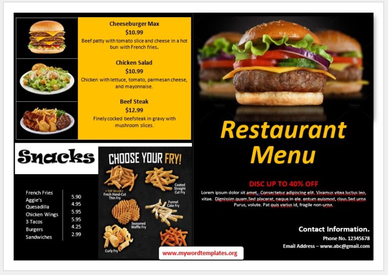 Restaurant Menu Template - My Word Templates