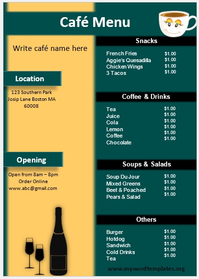 11 Free Café Menu Templates - My Word Templates