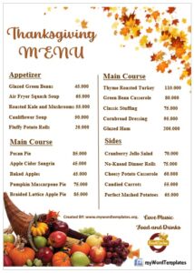Thanksgiving Menu Templates - My Word Templates