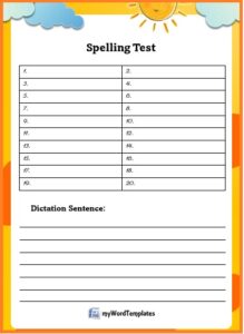 Spelling Test Templates - My Word Templates